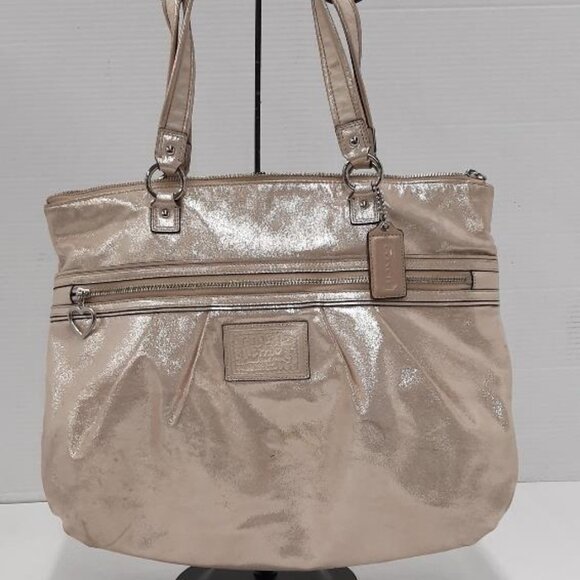 Coach | Bags | Coach Poppy Metallic Gold Champagne Leather Large Tote ...